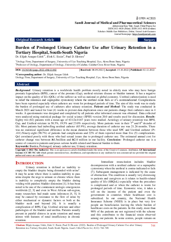 (PDF) Burden of Prolonged Urinary Catheter Use after Urinary Retention ...