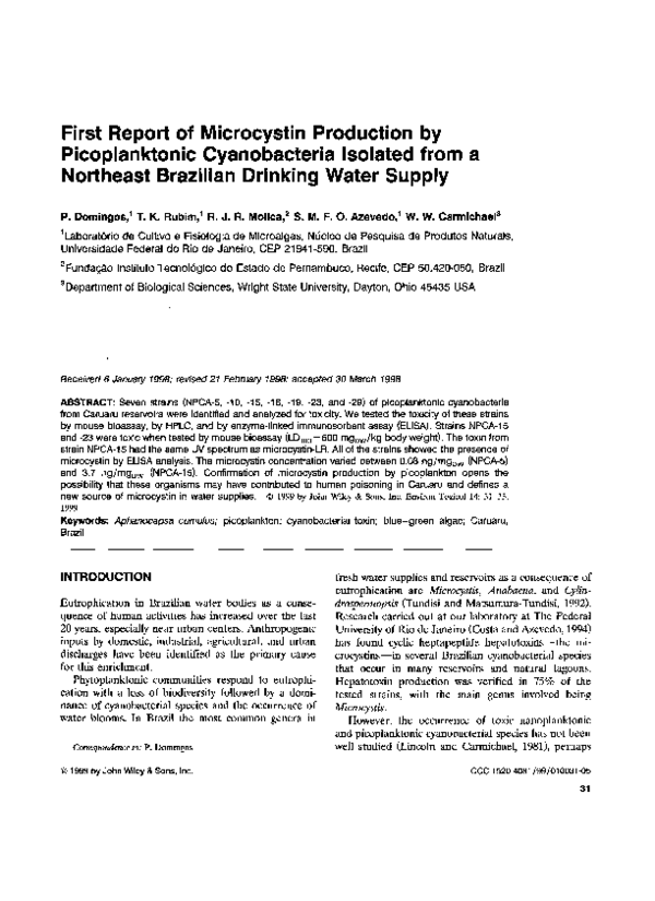 (PDF) First report of microcystin production by picoplanktonic ...