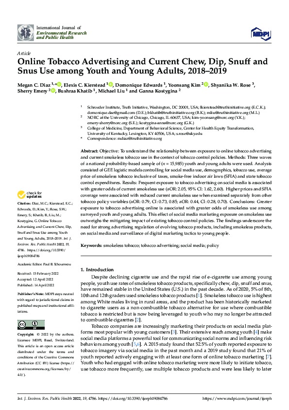 (PDF) Online Tobacco Advertising and Current Chew, Dip, Snuff and Snus Use among Youth and Young ...