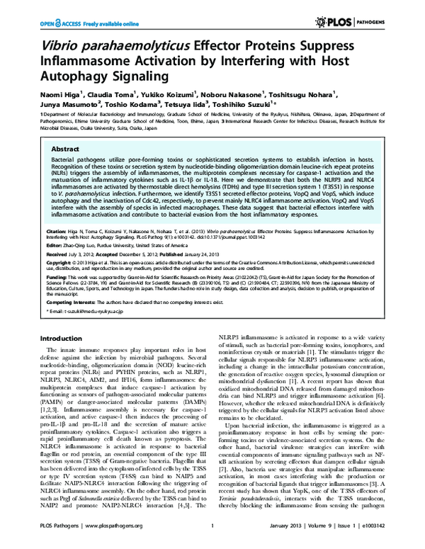 (PDF) Vibrio parahaemolyticus Effector Proteins Suppress Inflammasome ...