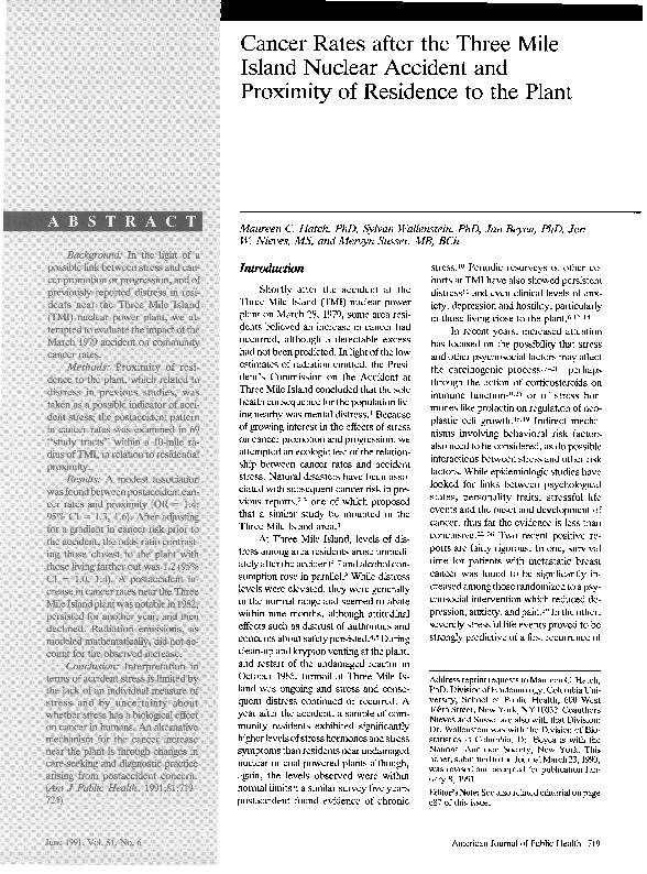 (PDF) Cancer rates after the Three Mile Island nuclear accident and ...