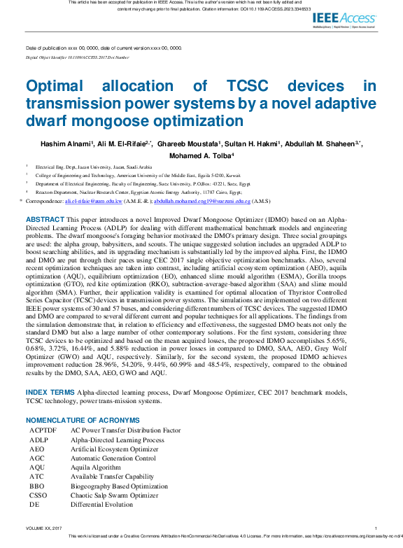 (PDF) Optimal allocation of TCSC devices in transmission power systems by a novel adaptive dwarf ...