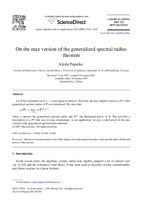 (PDF) On the max version of the generalized spectral radius theorem