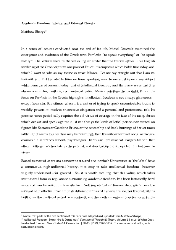 (PDF) Intellectual Freedom: Internal and External Threats