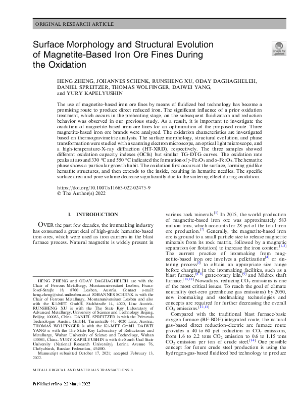 (PDF) Surface Morphology and Structural Evolution of Magnetite-Based ...