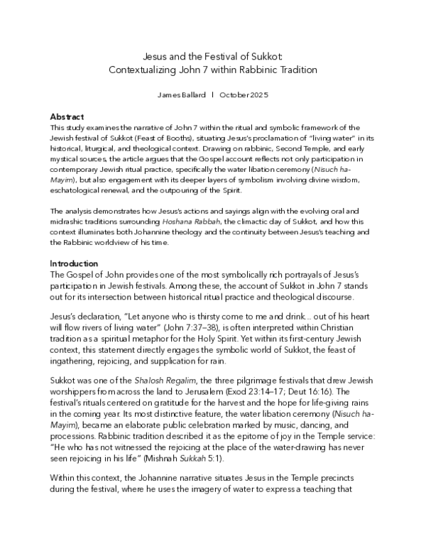 (PDF) Jesus and the Festival of Sukkot: Contextualizing John 7 within ...
