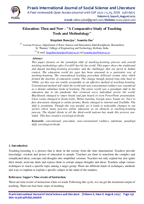 (PDF) Education: Then and Now - "A Comparative Study of Teaching Tools ...