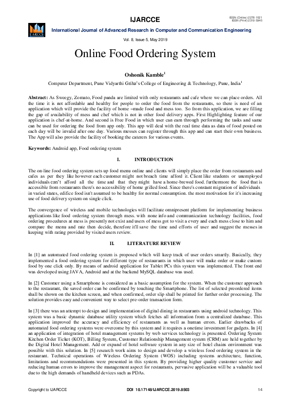 (PDF) Online Food Ordering System