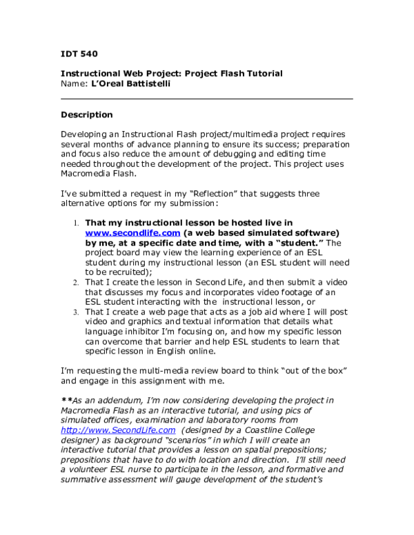 (DOC) Instructional Design Planning Document