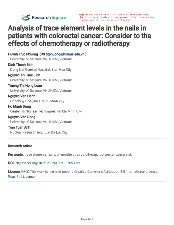 (PDF) Analysis of trace element levels in the nails in patients with ...