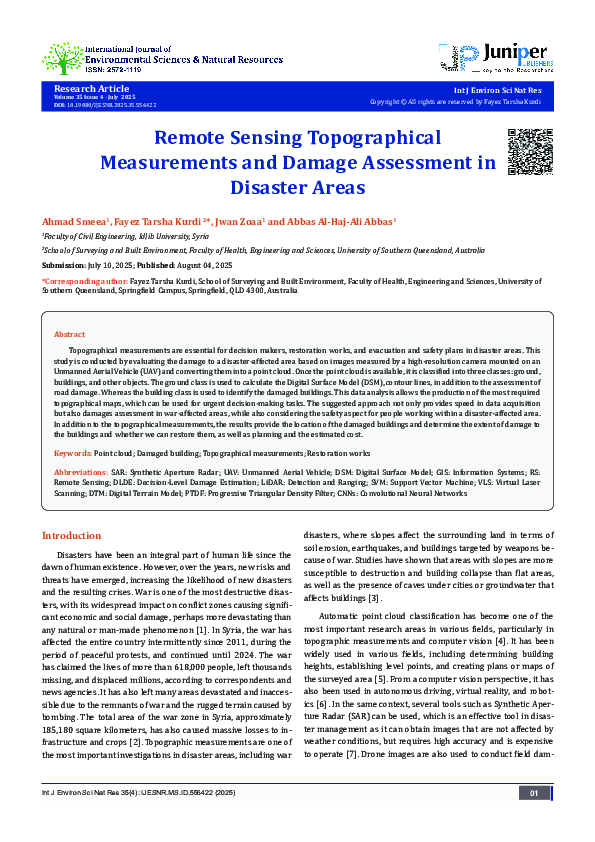 (PDF) Remote Sensing Topographical Measurements and Damage Assessment ...