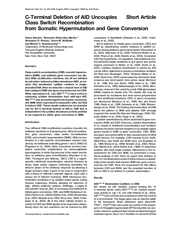 (PDF) C-Terminal Deletion of AID Uncouples Class Switch Recombination ...