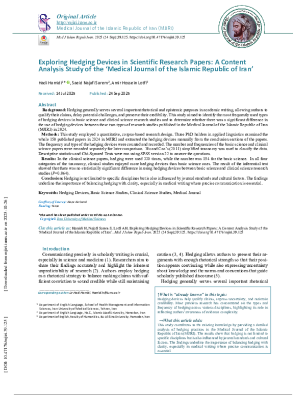 (PDF) Exploring Hedging Devices in Scientific Research Papers: A ...