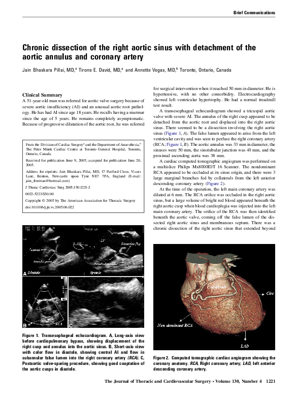 (PDF) Chronic dissection of the right aortic sinus with detachment of ...