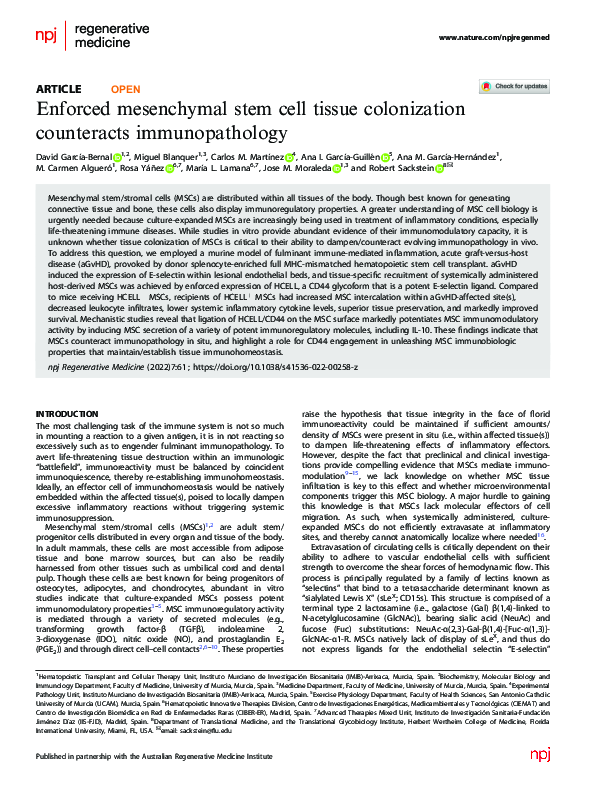 (PDF) Enforced mesenchymal stem cell tissue colonization counteracts ...