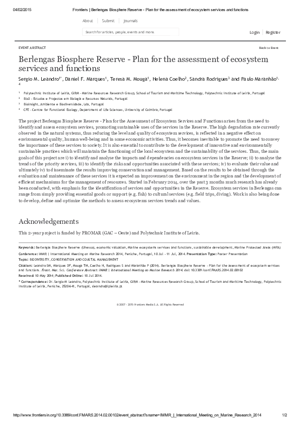 (PDF) Berlengas Biosphere Reserve - Plan for the assessment of ...