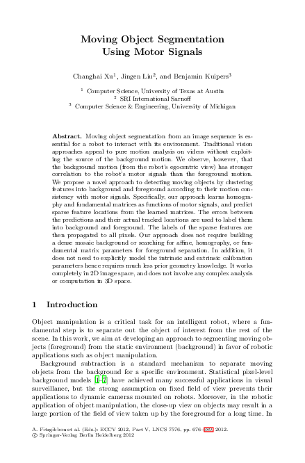 (PDF) Moving Object Segmentation Using Motor Signals