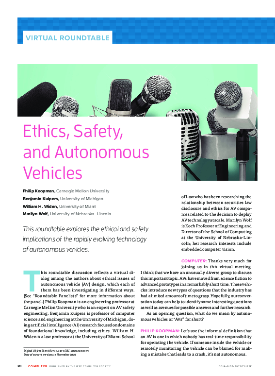 (PDF) Ethics, Safety, and Autonomous Vehicles