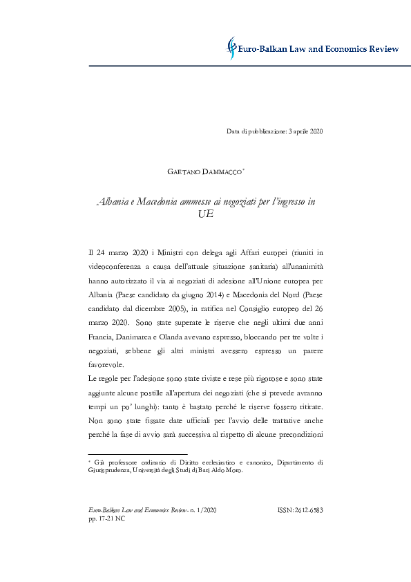 (PDF) Albania e Macedonia ammesse ai negoziati per l’ingresso in UE