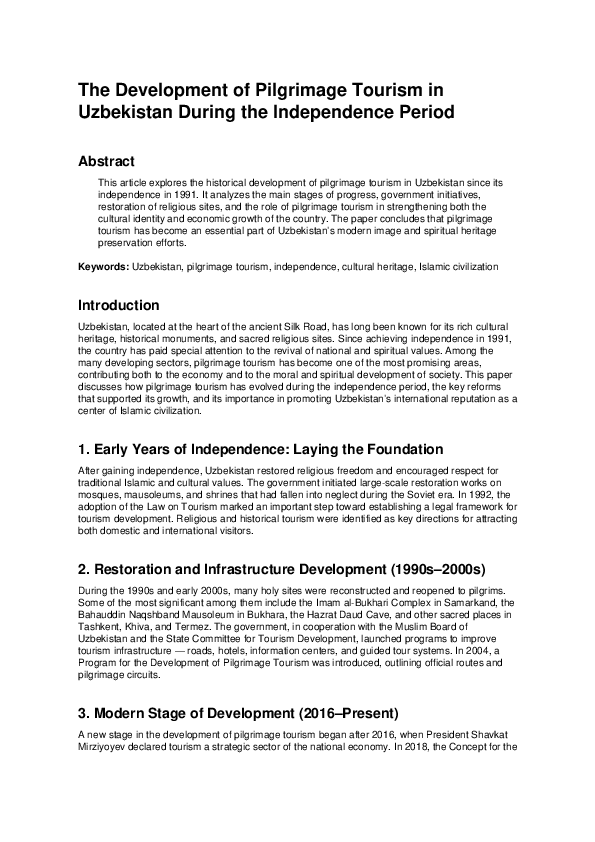 (PDF) The Development of Pilgrimage Tourism in Uzbekistan During the ...