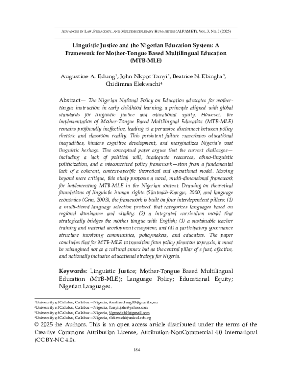 (PDF) Linguistic Justice and the Nigerian Education System: A Framework ...