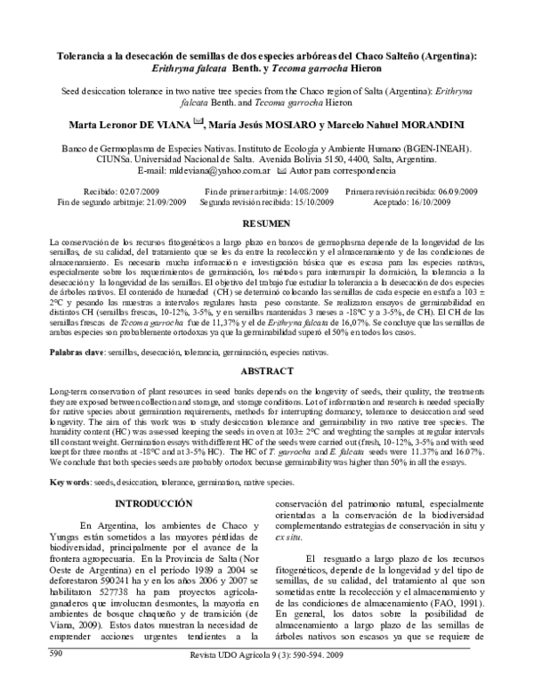 (PDF) Tolerancia a la desecación de semillas de dos especies arbóreas ...