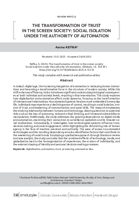 (PDF) THE TRANSFORMATION OF TRUST IN THE SCREEN SOCIETY: SOCIAL ...