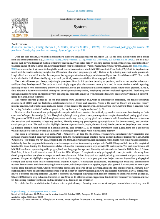 (PDF) Praxis-oriented pedagogy for novice L2 teachers: Developing ...