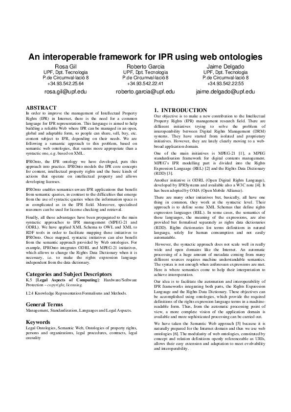 (PDF) An interoperable framework for IPR using web ontologies