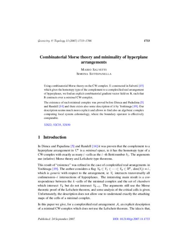 (PDF) Combinatorial Morse theory and minimality of hyperplane arrangements