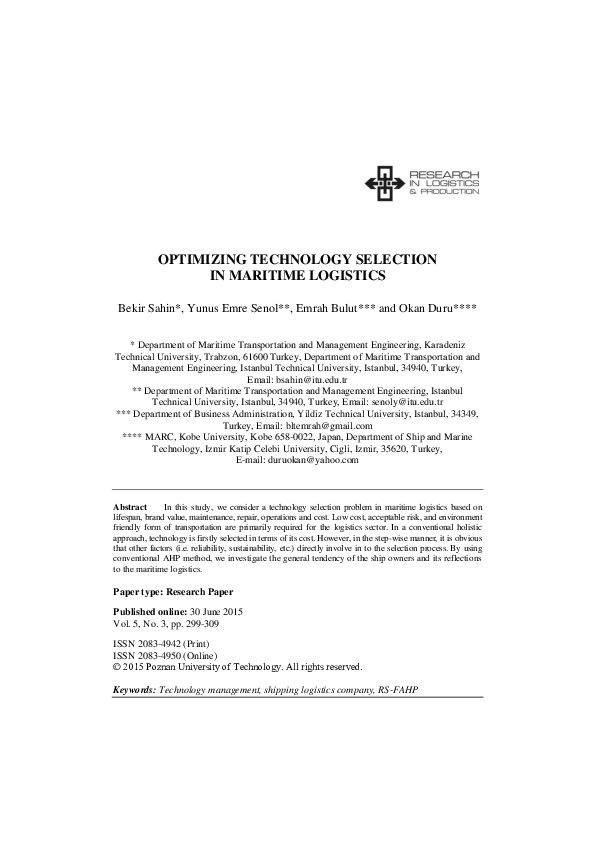 (PDF) Optimizing Technology Selection in Maritime Logistics