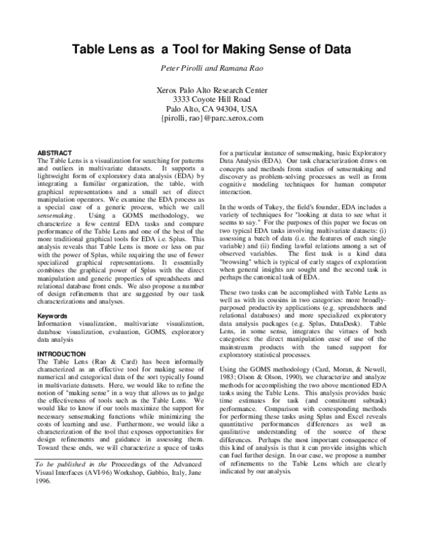 (PDF) Table lens as a tool for making sense of data