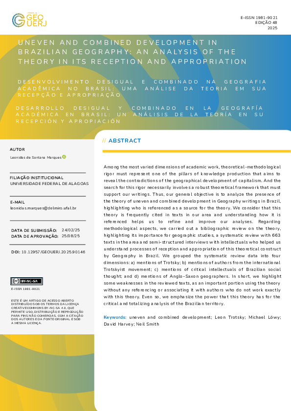 (PDF) Uneven and combined development in Brazilian Geography: an ...
