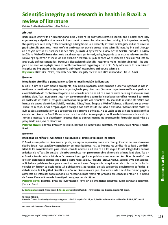 (PDF) Scientific integrity and research in health in Brazil: a review ...