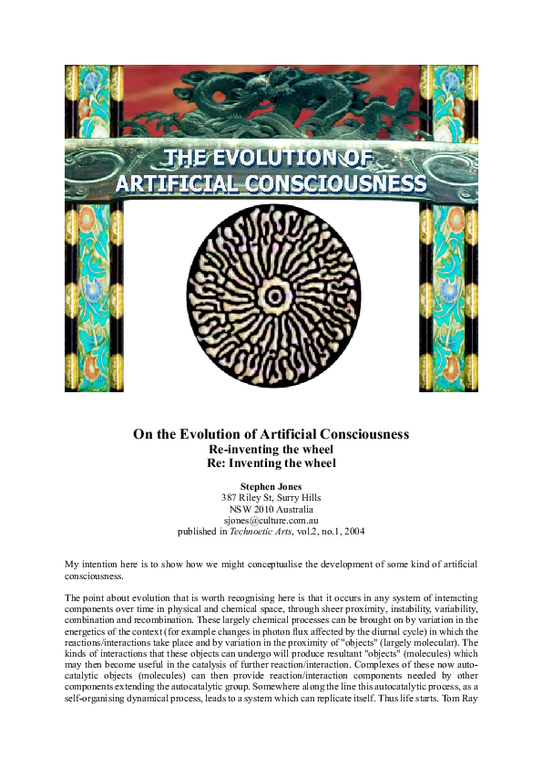 (PDF) On the evolution of artificial consciousness. Re-inventing the ...