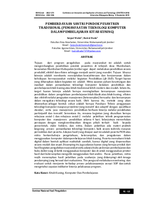 (PDF) Pemberdayaan Santri Pondok Pesantren Tradisional (Pemanfaatan Teknologi Komputer Dalam ...