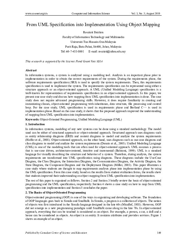 (PDF) From UML Specification into Implementation Using Object Mapping