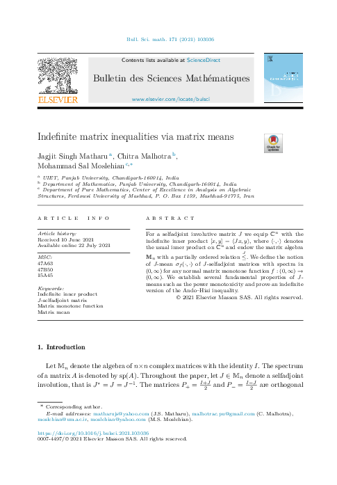 (PDF) Indefinite matrix inequalities via matrix means