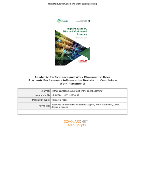 (PDF) Academic performance and work placements: does academic ...