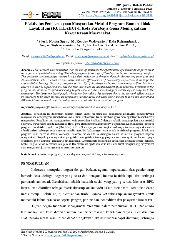 (PDF) Efektivitas Pemberdayaan Masyarakat Melalui Program Rumah Tidak ...