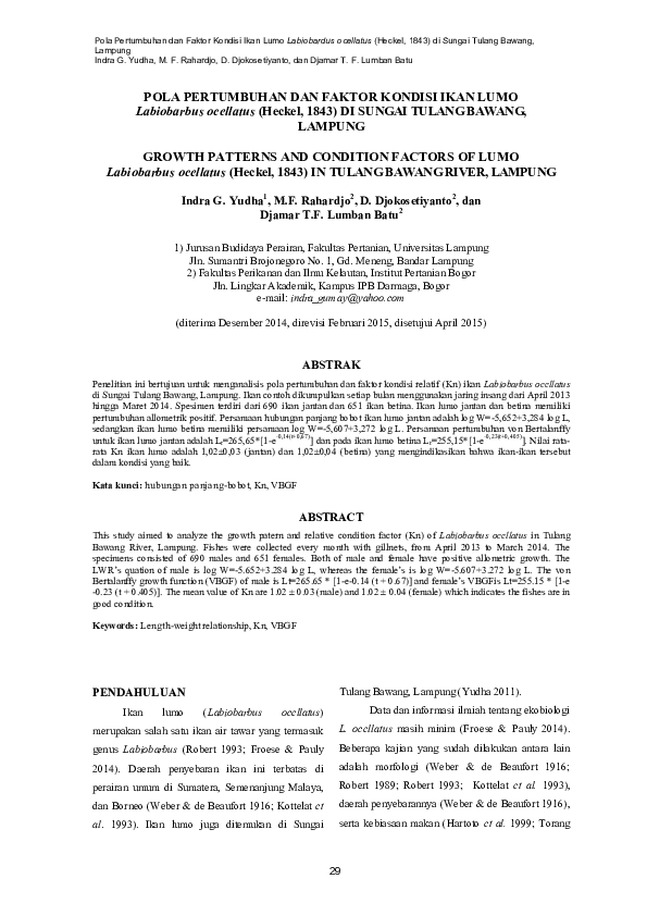 (PDF) POLA PERTUMBUHAN DAN FAKTOR KONDISI IKAN LUMO Labiobarbus ...