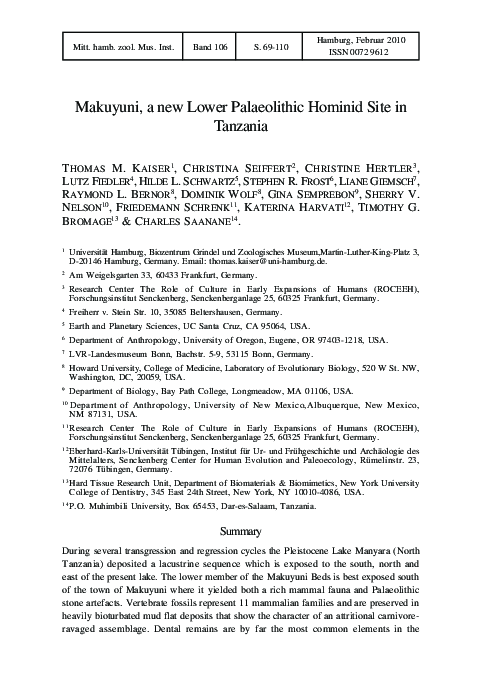 (PDF) Makuyuni, a new lower Palaeolithic hominid site in Tanzania
