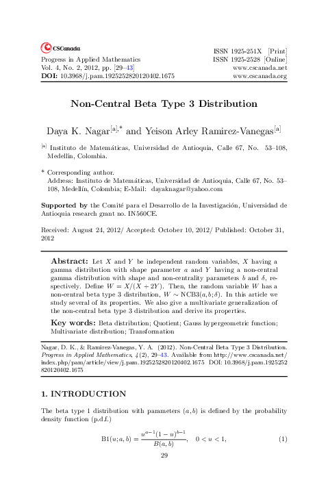 (PDF) Non-Central Beta Type 3 Distribution