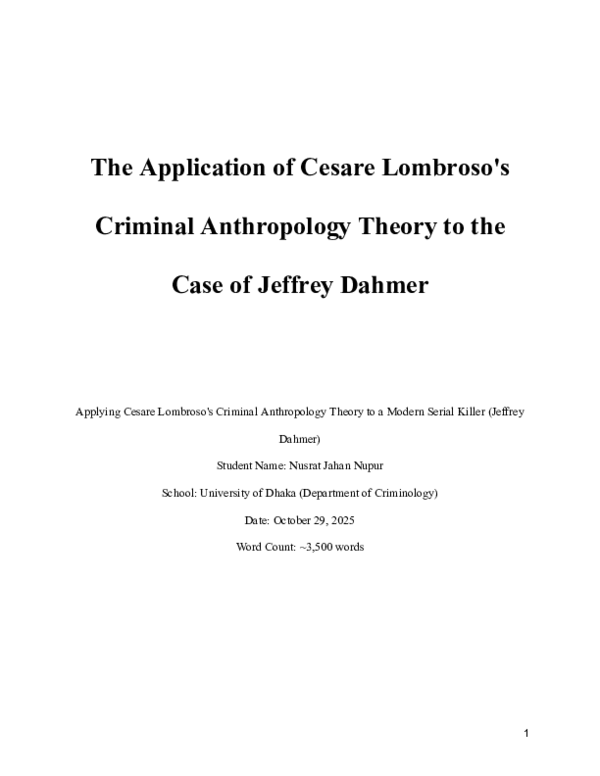 (PDF) Case Study: Applying Lombroso's Theory to The Jeffrey Dahmer Case