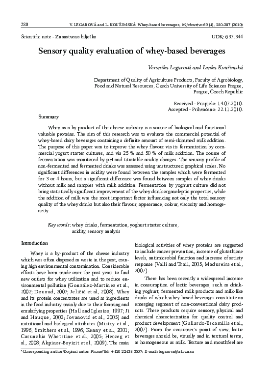 (PDF) Sensory quality evaluation of whey-based beverages