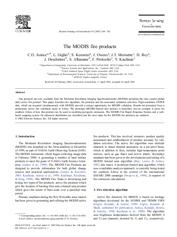 (PDF) The MODIS fire products