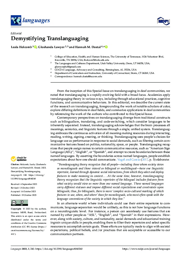 (PDF) Demystifying Translanguaging