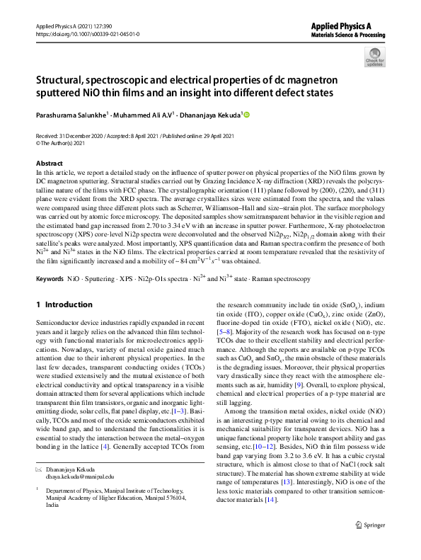 (PDF) Structural, spectroscopic and electrical properties of dc ...