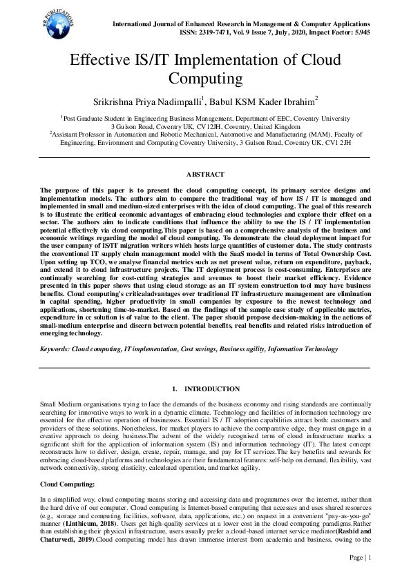 (PDF) Effective IS/IT Implementation of Cloud Computing