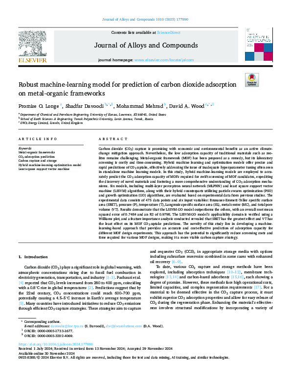 (PDF) Robust machine-learning model for prediction of carbon dioxide ...